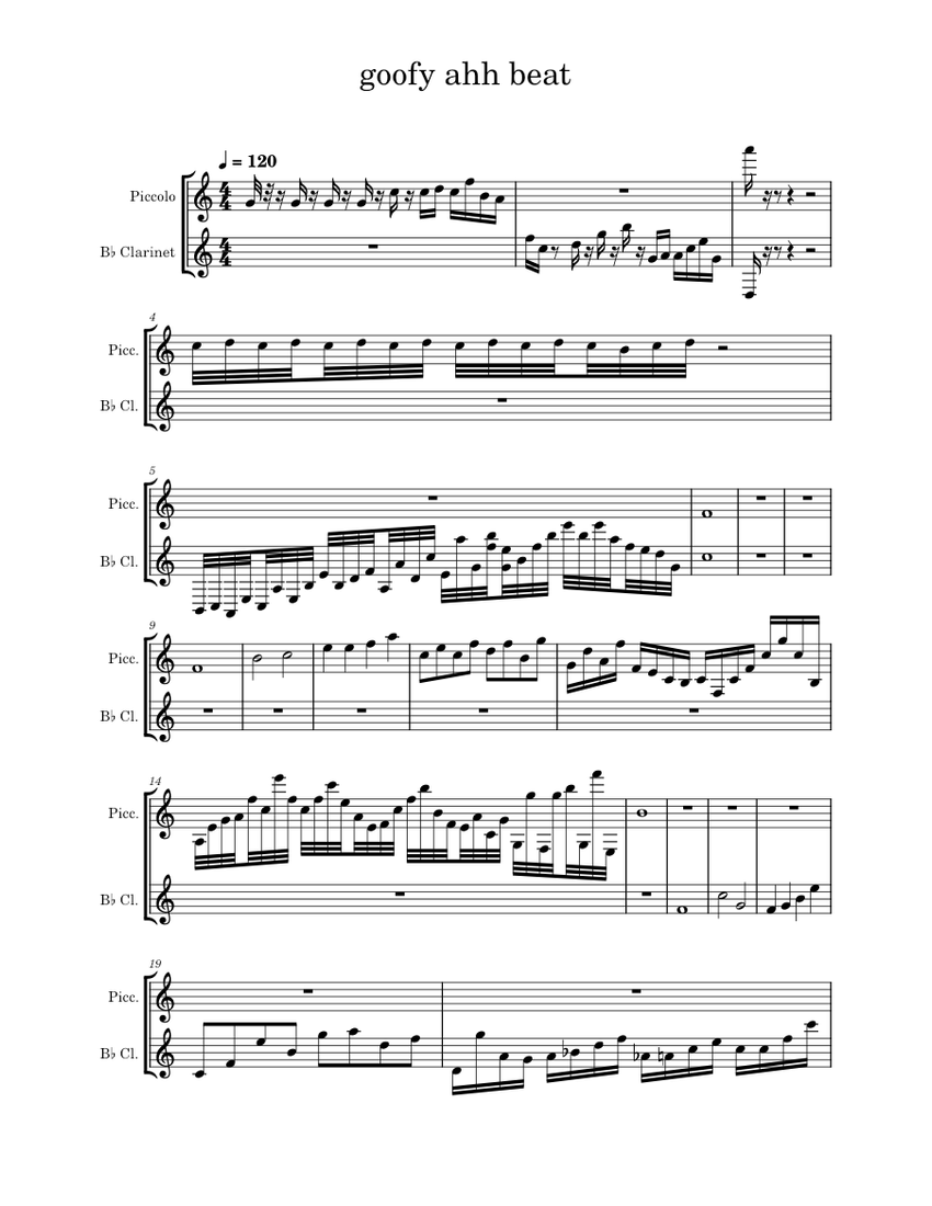 goofy ahh beat Sheet Music for Flute piccolo, Clarinet in b-flat ...