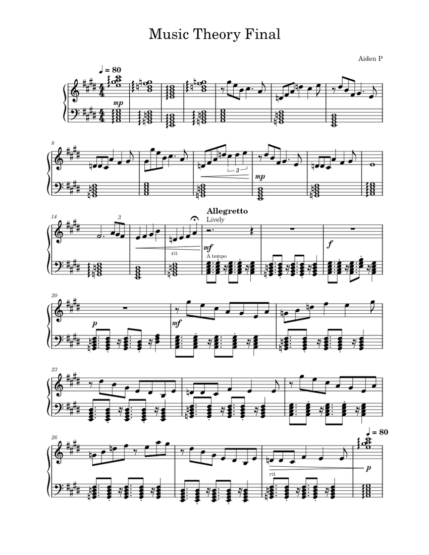 Music Theory Final Sheet music for Piano (Solo) Easy | Musescore.com