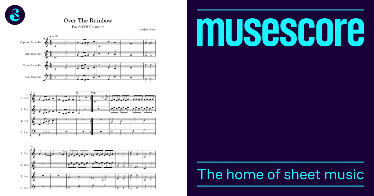 Over The Rainbow Sheet Music for Recorder (Mixed Quartet) | MuseScore.com