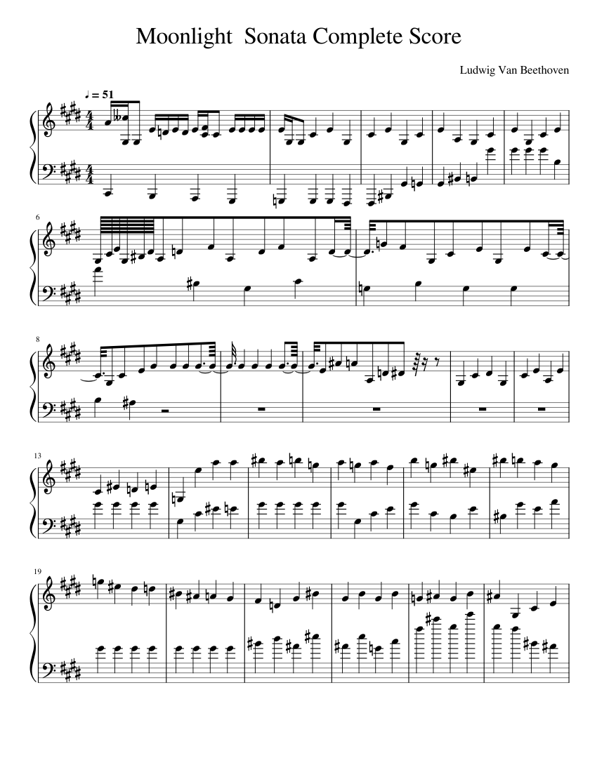 Moonlight Sonata Complete Score Sheet music for Piano (Solo ...