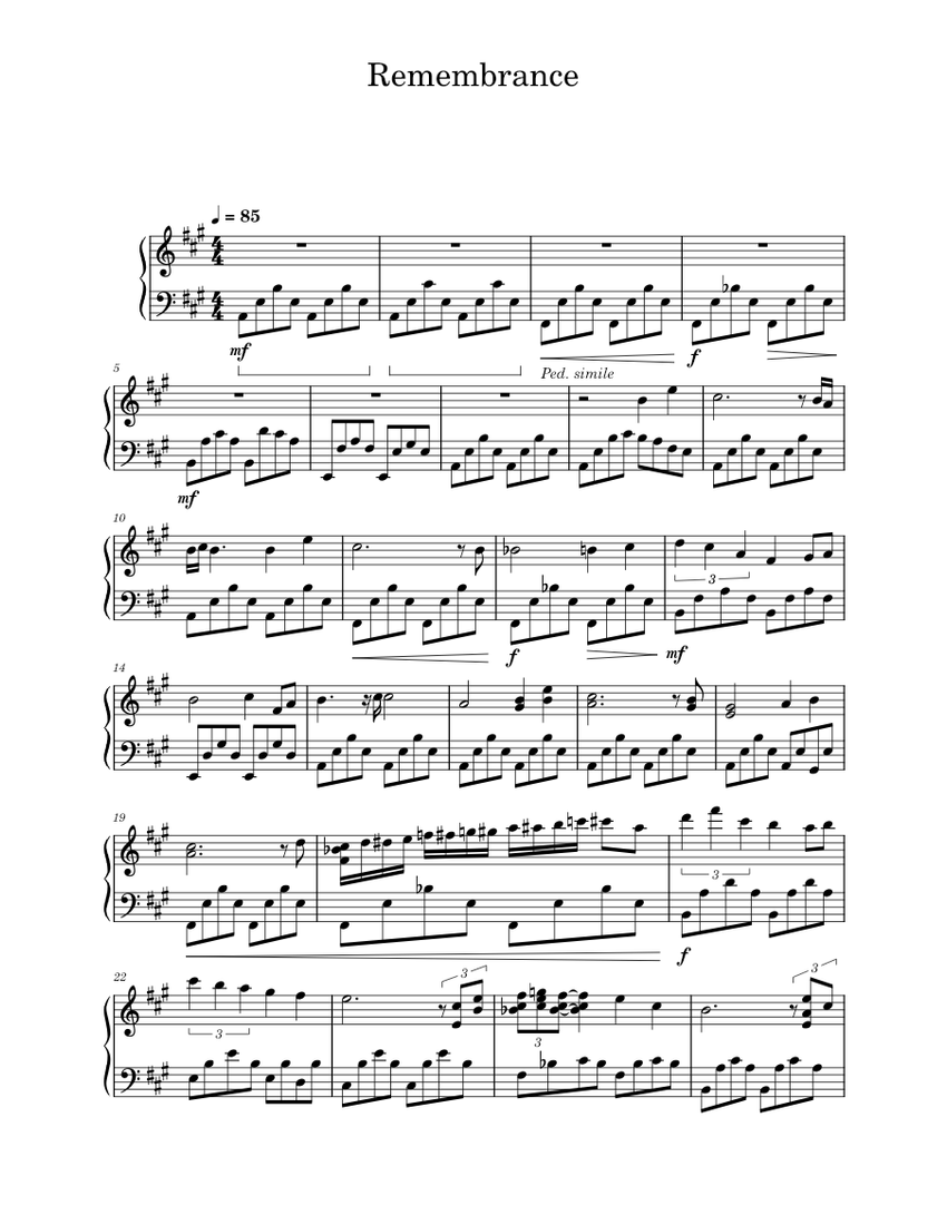 Remembrance Sheet Music for Piano (Solo) | MuseScore.com