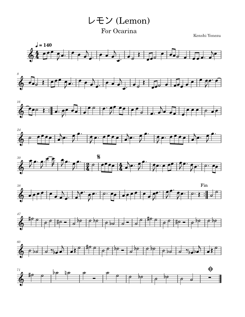 Lemon – Kenshi Yonezu (米津 玄師) Lemon Sheet Music for Flute other (Solo ...