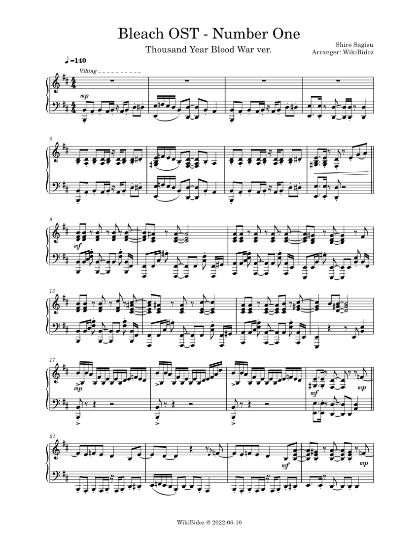 Bleach OST - Number One (Thousand Year Blood War ver.) Sheet music for ...