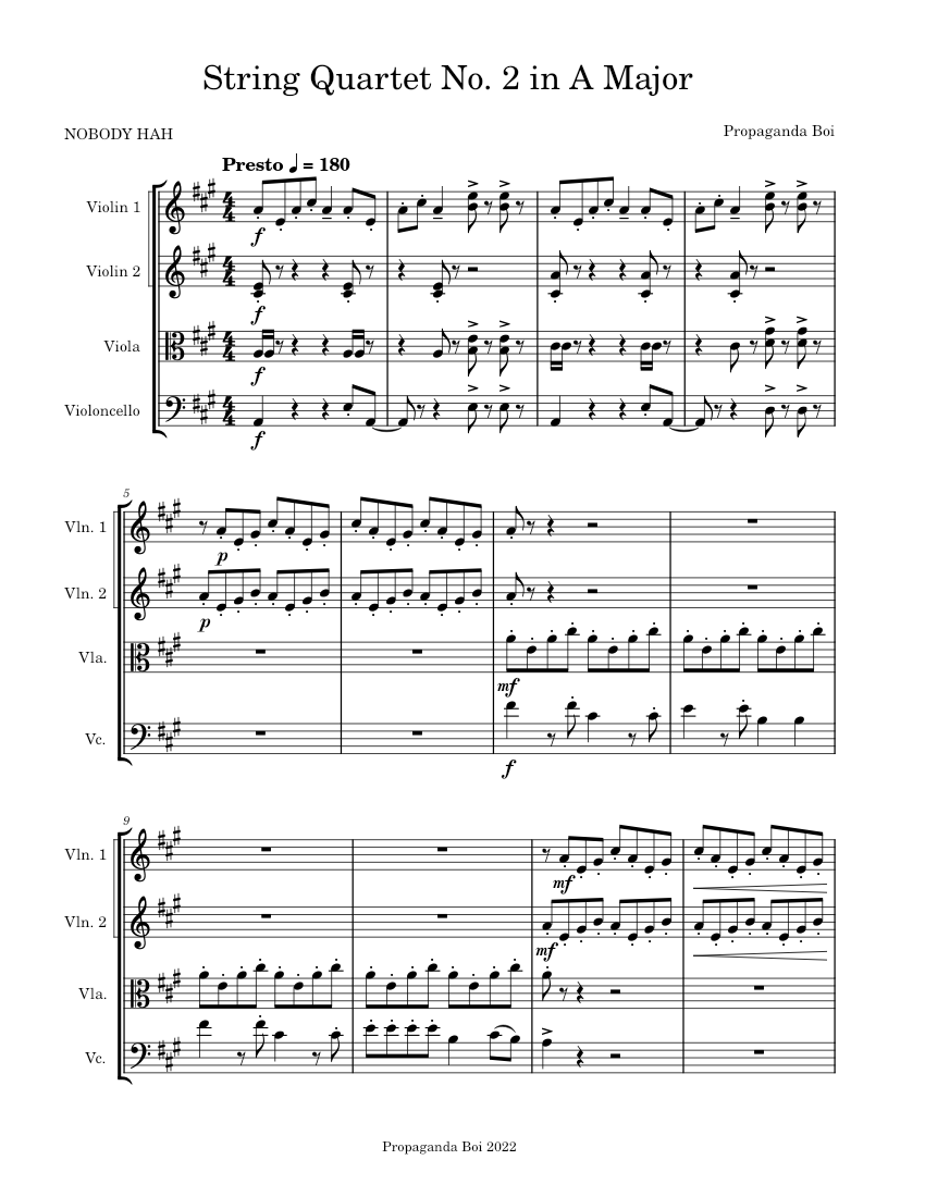 String Quartet No. 2 Sheet music for Violin, Viola, Cello (String Quartet) | Musescore.com
