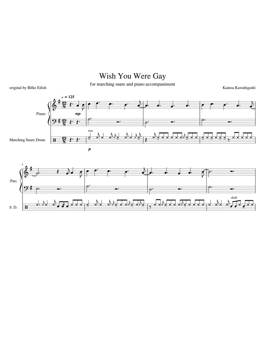 Wish You Were Gay (Marching Snare Solo) Sheet music for Piano (Solo ...