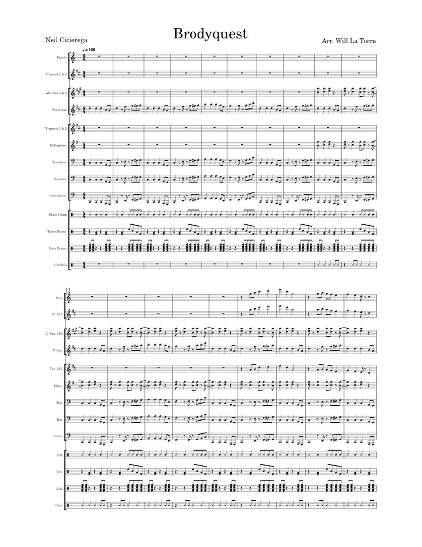 Brodyquest Sheet Music for Trombone, Mellophone, Flute piccolo ...