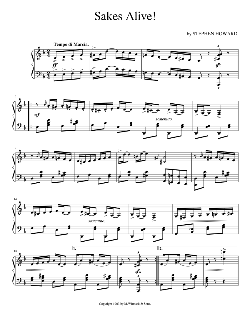 Sakes Alive! (1903) Sheet music for Piano (Solo) | Musescore.com