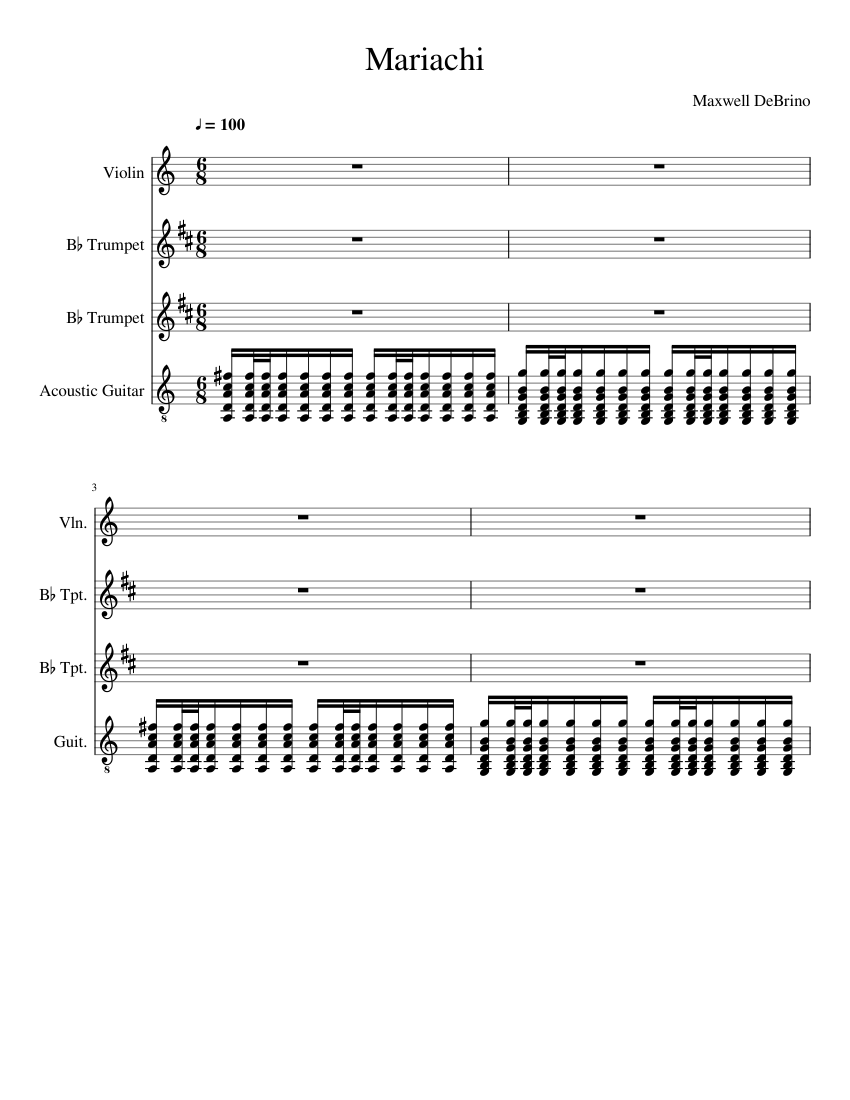 Mariachi Sheet music for Guitar, Trumpet in c (Mixed Trio) | Musescore.com