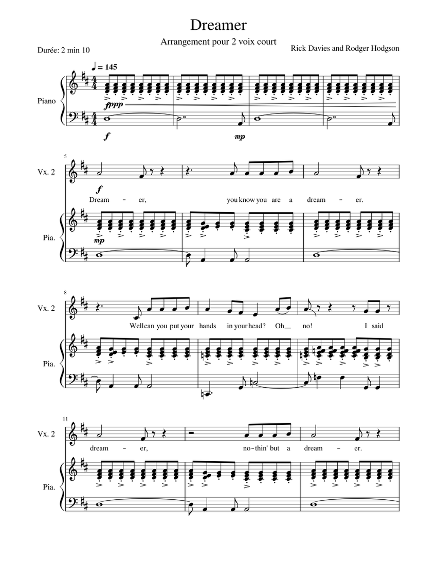Dreamer – Supertramp Dreamer - Supertramp Sheet music for Piano, Vocals ...