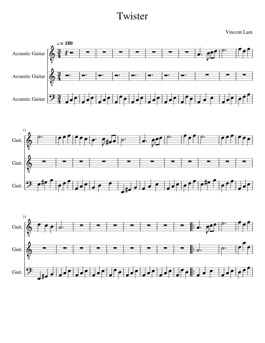 Twister Sheet music for Guitar (Mixed Trio) | Musescore.com