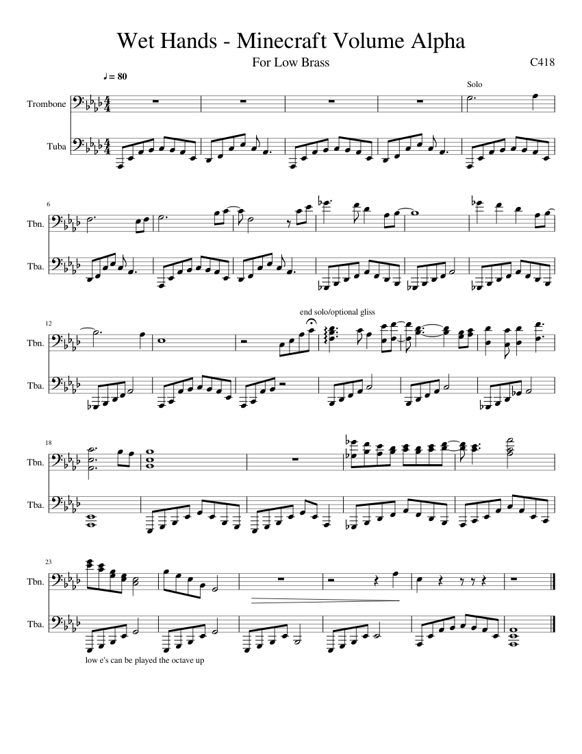 Wet Hands - Minecraft Volume Alpha for Low Brass Sheet music for ...