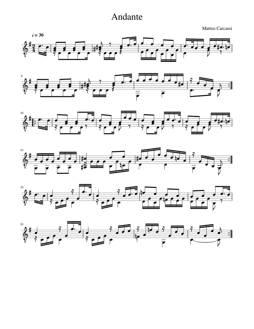 Andante Sheet music for Guitar (Solo) | Musescore.com