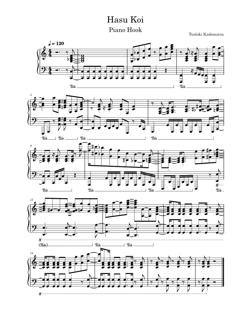 Hatsu Koi – Toshiki Kadomatsu - Intro Sheet Music for Piano (Solo ...