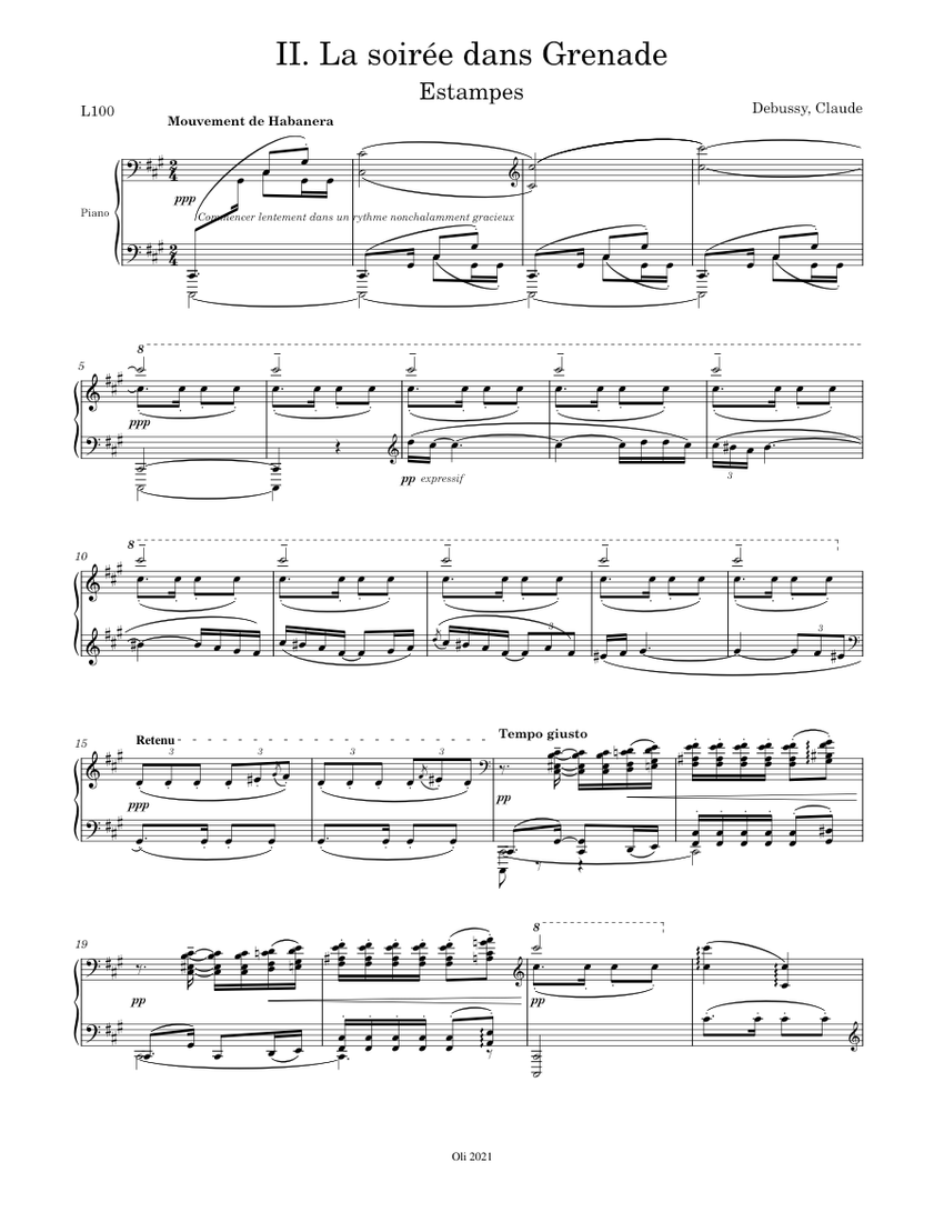 Debussy, Claude - Estampes II - La soiree dans Grenade Sheet Music for ...