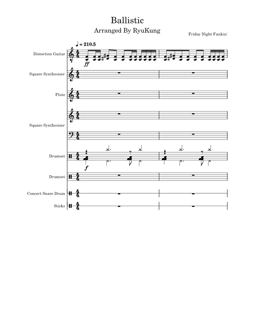 Ballistic – Friday Night Funkin' Vs. Whitty Sheet music for Flute ...