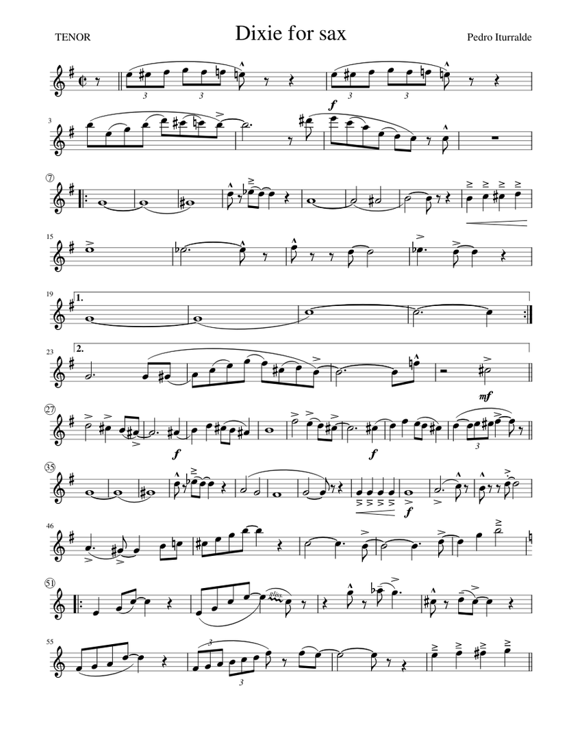 Dixie for sax Sheet Music for Saxophone tenor (Solo) | MuseScore.com