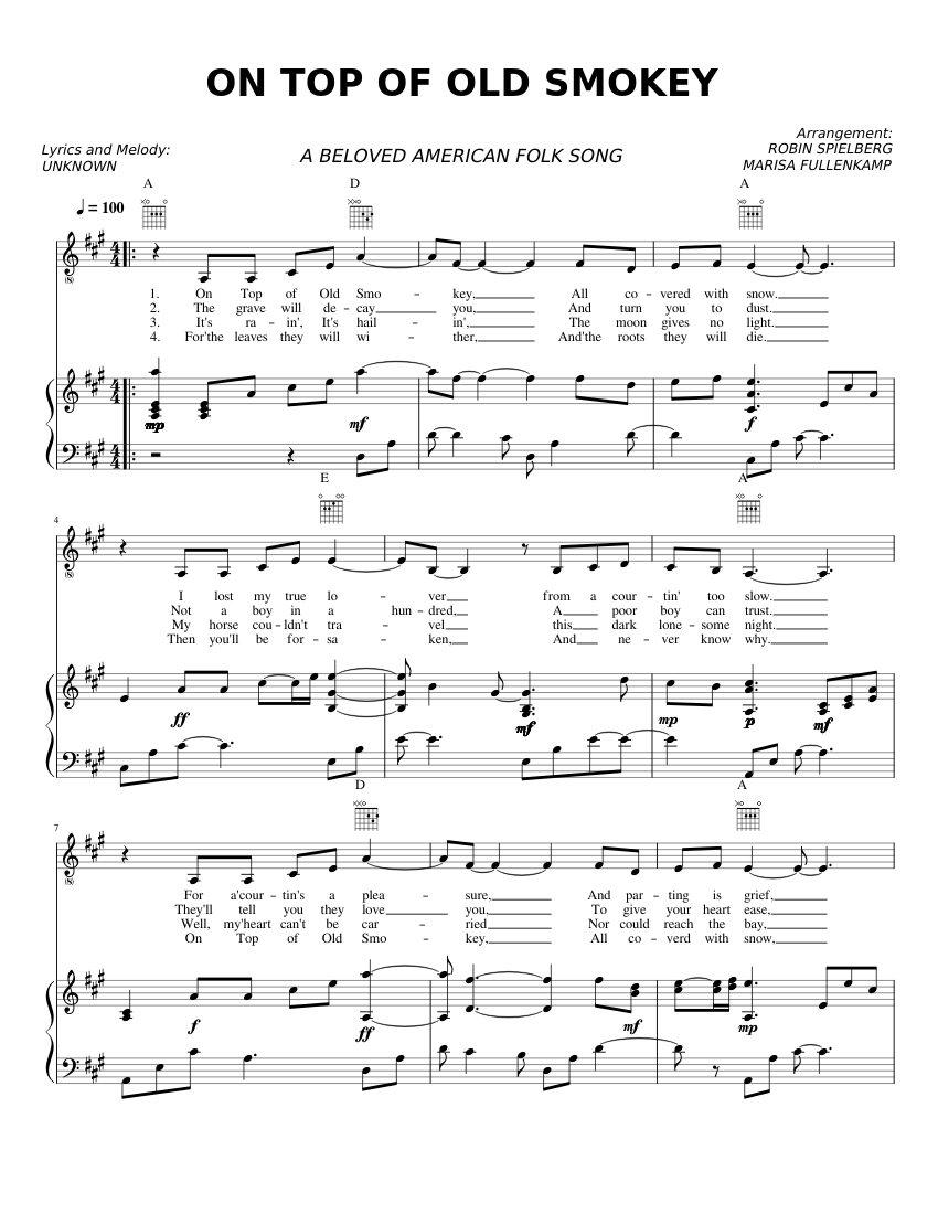 ON TOP OF OLD SMOKEY Sheet Music with Chords for Piano, Vocals (Piano ...