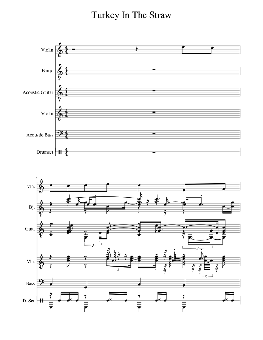 Turkey In The Straw Sheet music for Violin, Guitar, Bass guitar, Drum ...