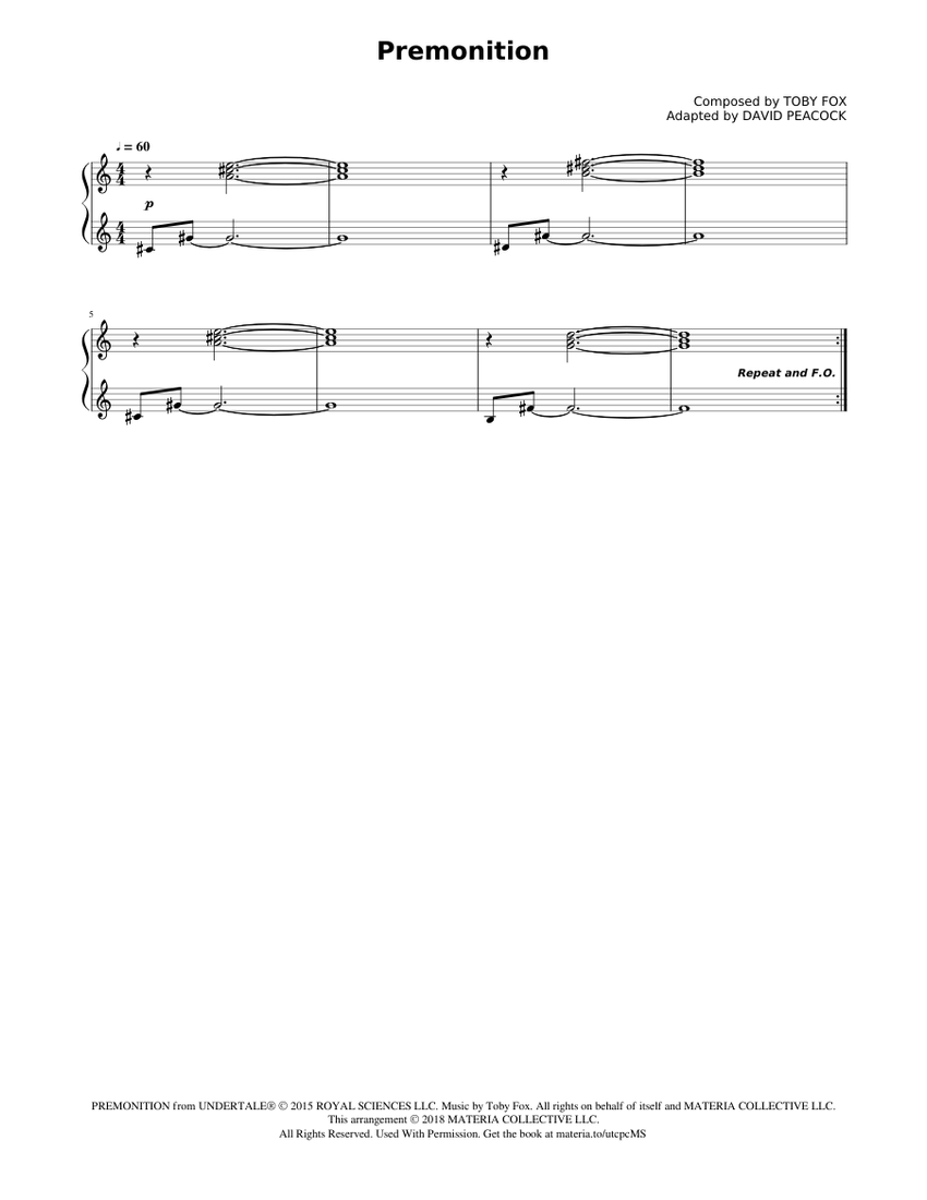 Premonition (UNDERTALE Complete Piano Sheet Music) Sheet Music for ...
