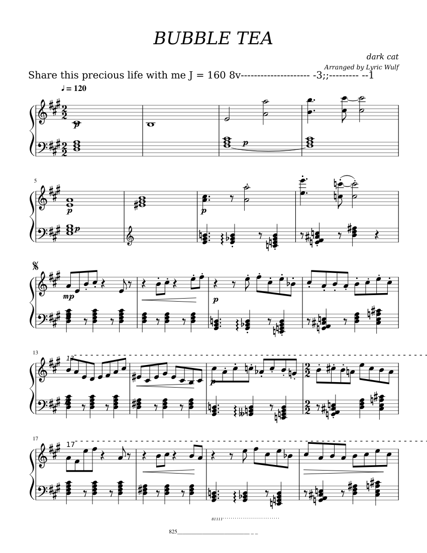 LyricWulf Bubble Tea Sheet Music for Piano (Solo) | MuseScore.com