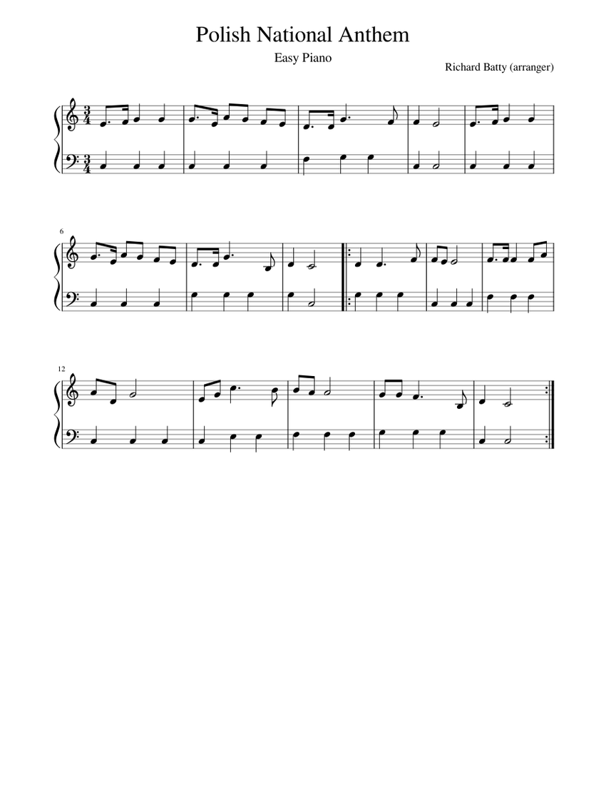 Polish_National_Anthem Sheet Music for Piano (Solo) Easy | MuseScore.com