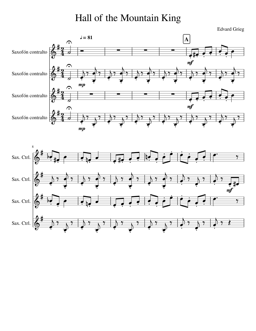 In The Hall of the Mountain King - Duo Sheet music for Saxophone alto ...