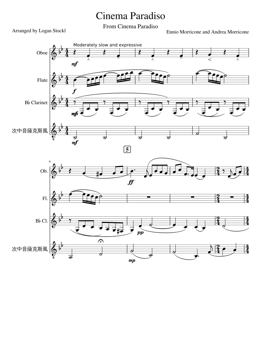 Cinema_Paradiso Sheet music for Flute, Oboe, Clarinet in b-flat ...