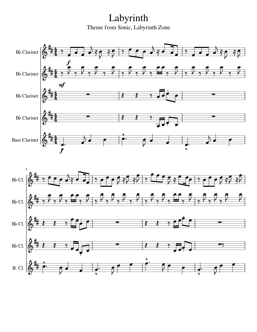 Labyrinth Sheet Music for Clarinet in b-flat, Clarinet bass (Mixed ...