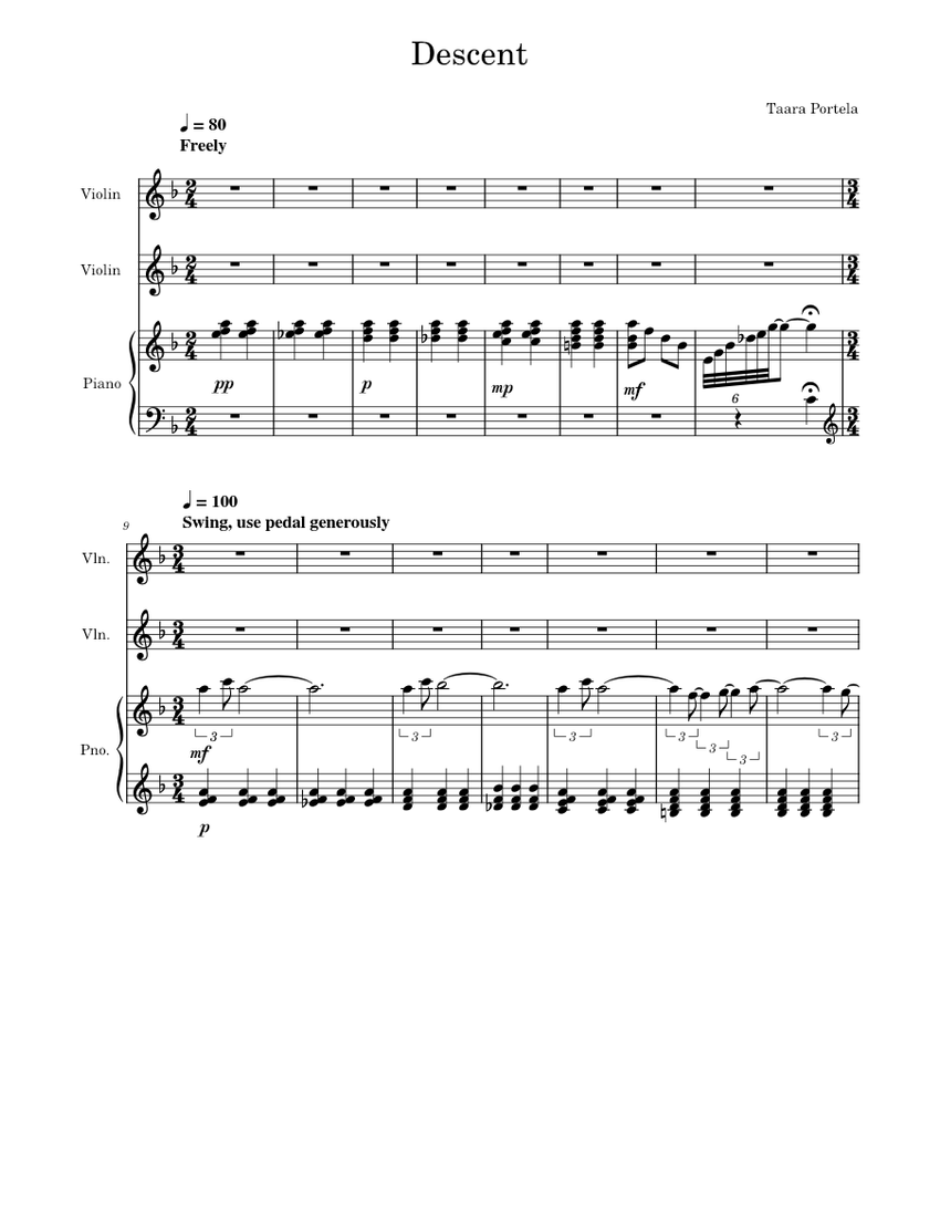 Descent (piano : strings) Sheet music for Piano, Violin (Mixed Trio ...