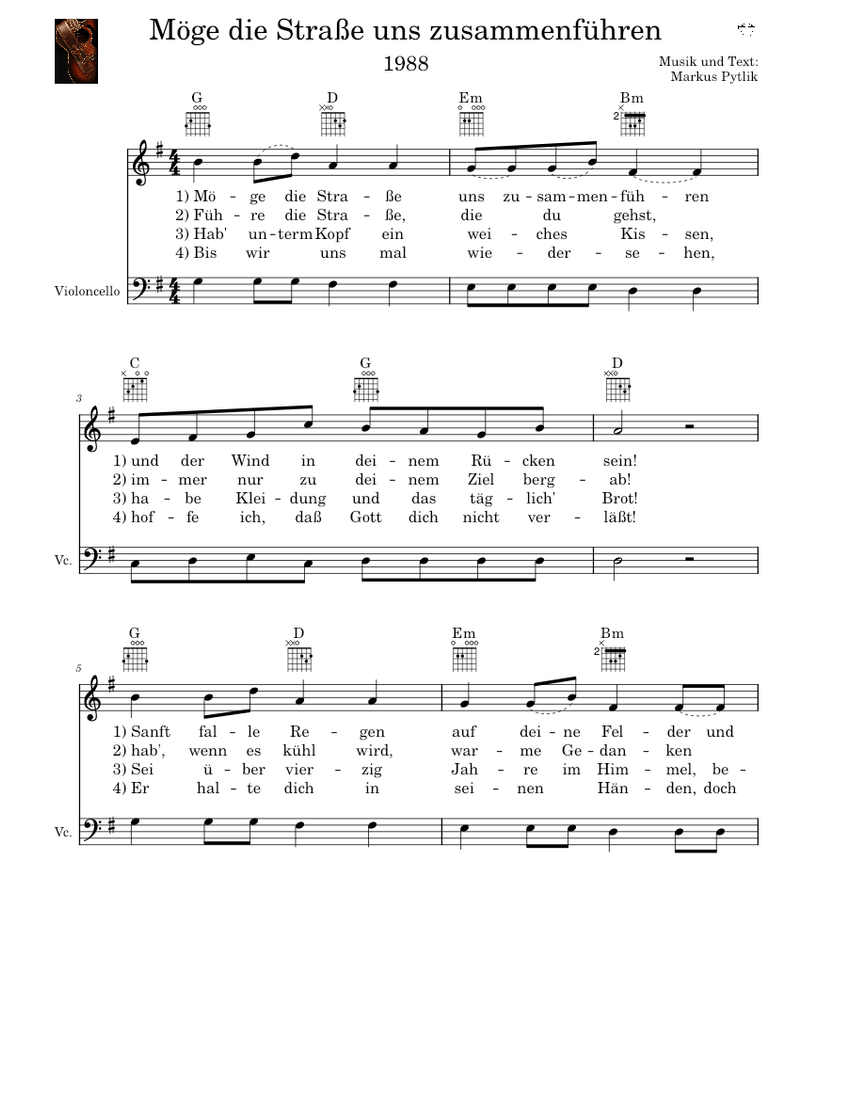 Möge die straße uns zusammenführen – Markus Pytlik Sheet music for Vocals, Cello (Mixed Duet ...