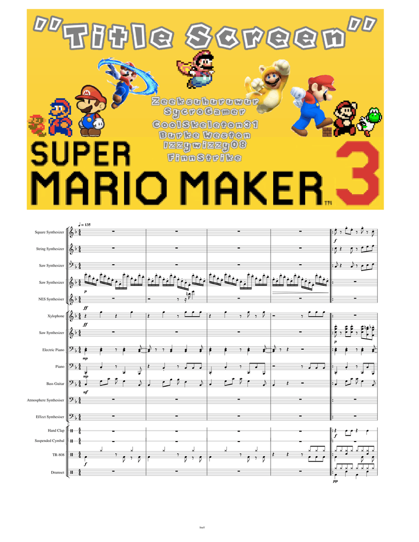 Title Screen - Super Mario Maker 3 UST Sheet Music for Piano, Crash ...