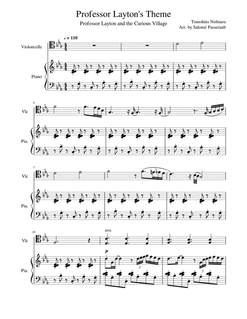 Professor Layton's Theme Sheet music for Piano, Cello (Solo ...