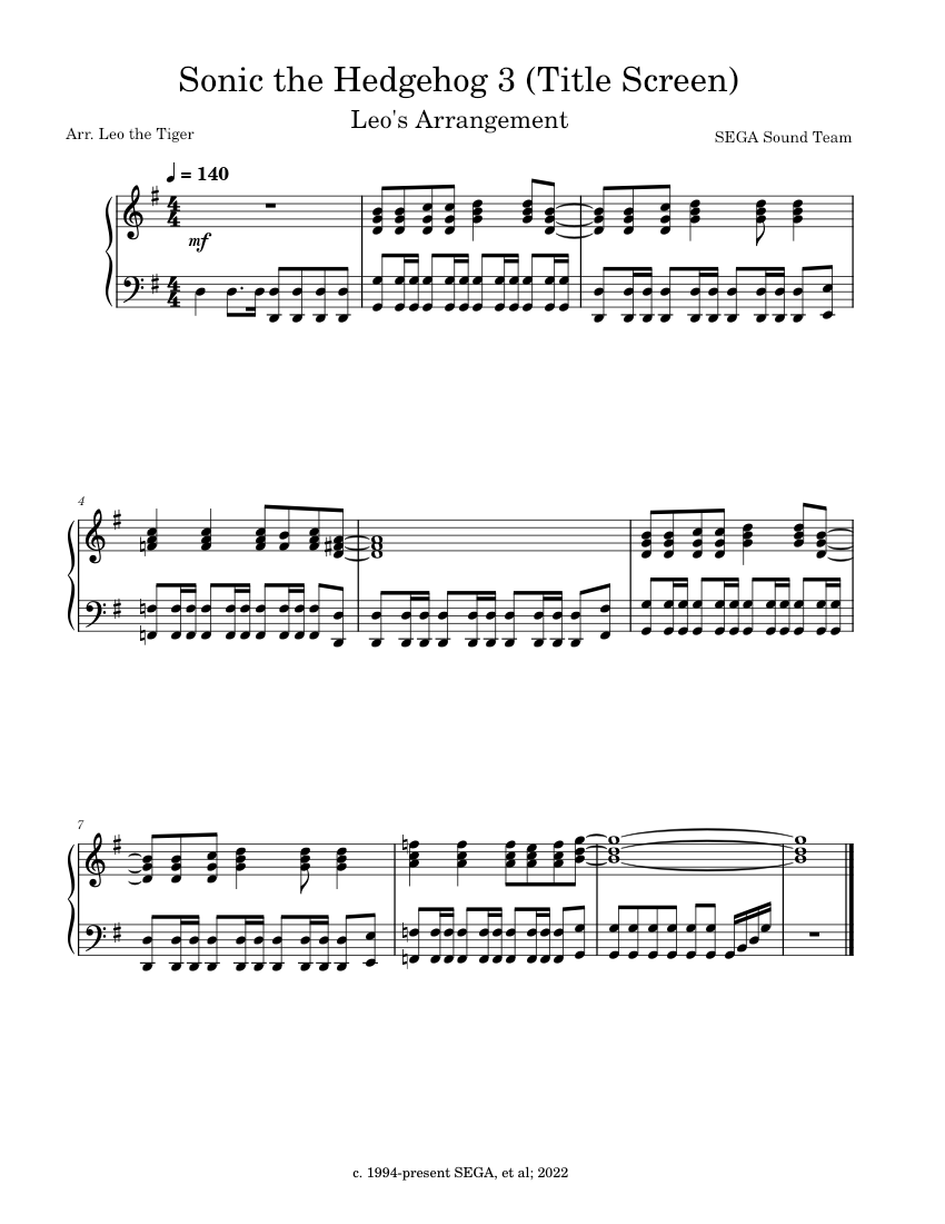 Sonic the Hedgehog 3 - Title Screen – Jun Senoue Sheet Music for Piano ...