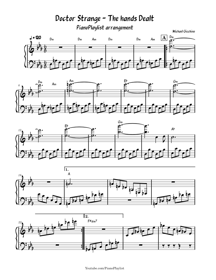 Doctor Strange Theme - The Hands Dealt Solo Piano Sheet Music for Piano ...