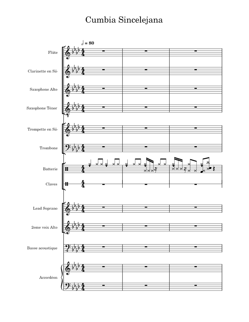 Cumbia Sincelejana Sheet music for Trombone, Soprano, Alto, Accordion ...