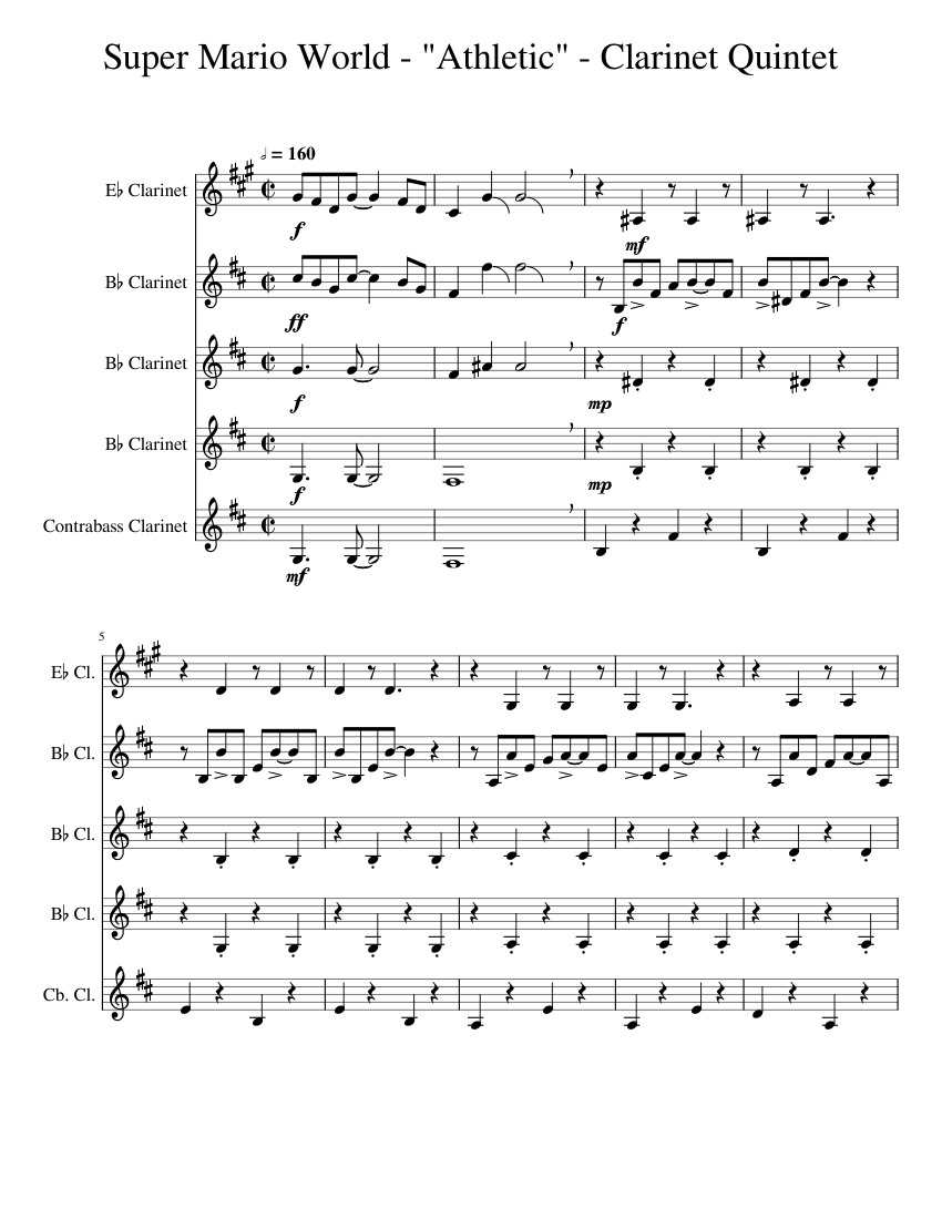 Super Mario World - "Athletic" - Clarinet Quintet Sheet Music for ...