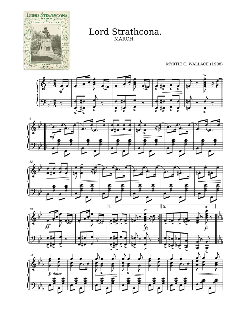 Lord Strathcona March by Myrtie C. Wallace (1908) Sheet music for Piano ...