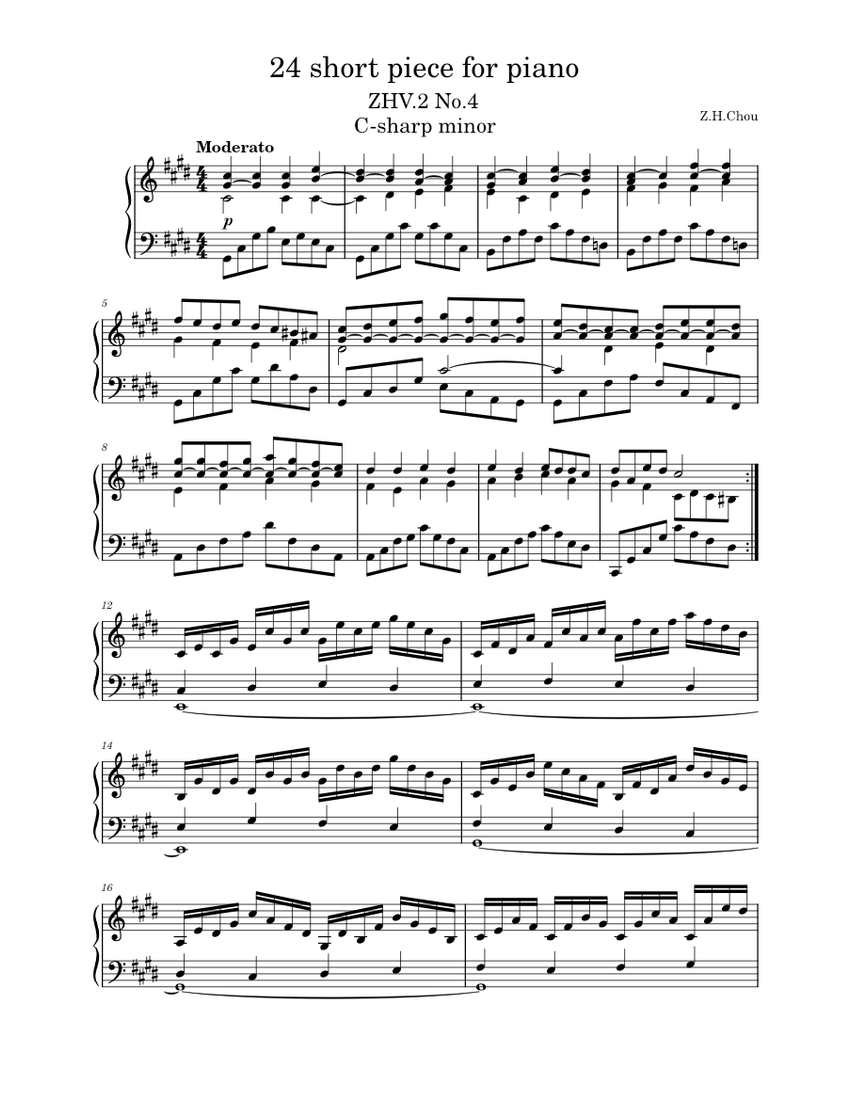 24 short piece for the piano,No.4-C# minor Sheet music for Piano (Solo ...