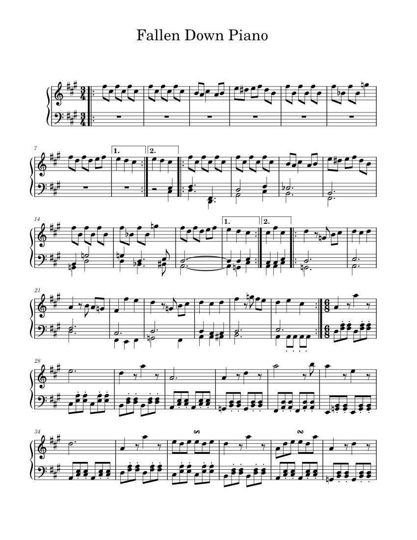 Fallen Down Sheet music for Piano (Solo) | Musescore.com