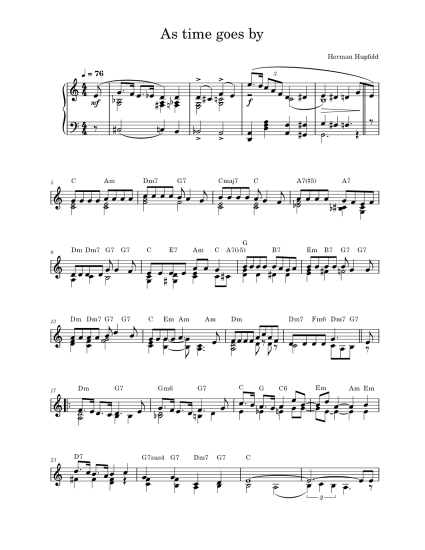 As time goes by – Herman Hupfeld Sheet Music with Chords for Piano ...