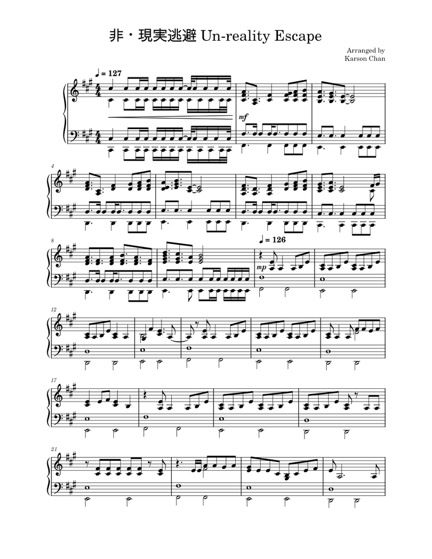 [Preview] 非・現実逃避 Un-reality Escape (ALICE Fiction漂眇群像 主題歌) Sheet music ...