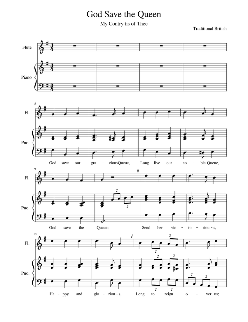 God_Save_the_Queen Sheet Music for Piano, Flute (Solo) | MuseScore.com