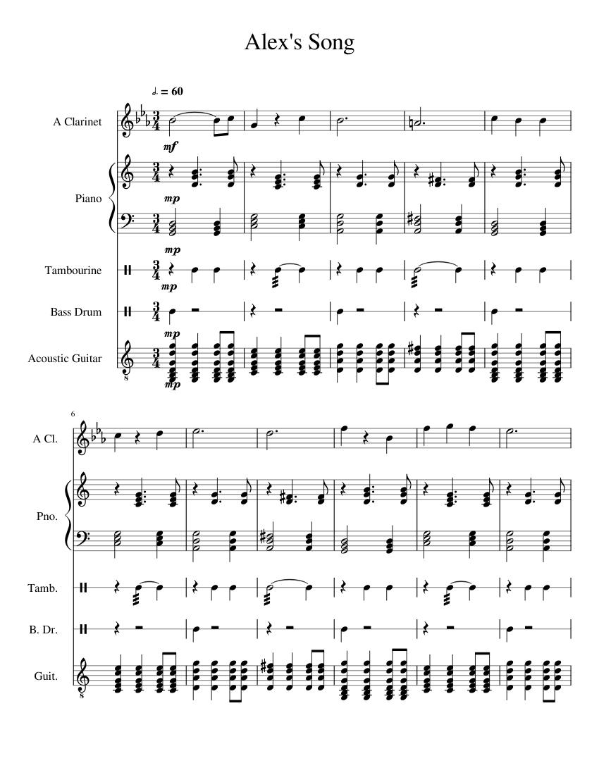 Alex s Song Sheet music for Piano, Tambourine, Guitar, Bass drum & more ...