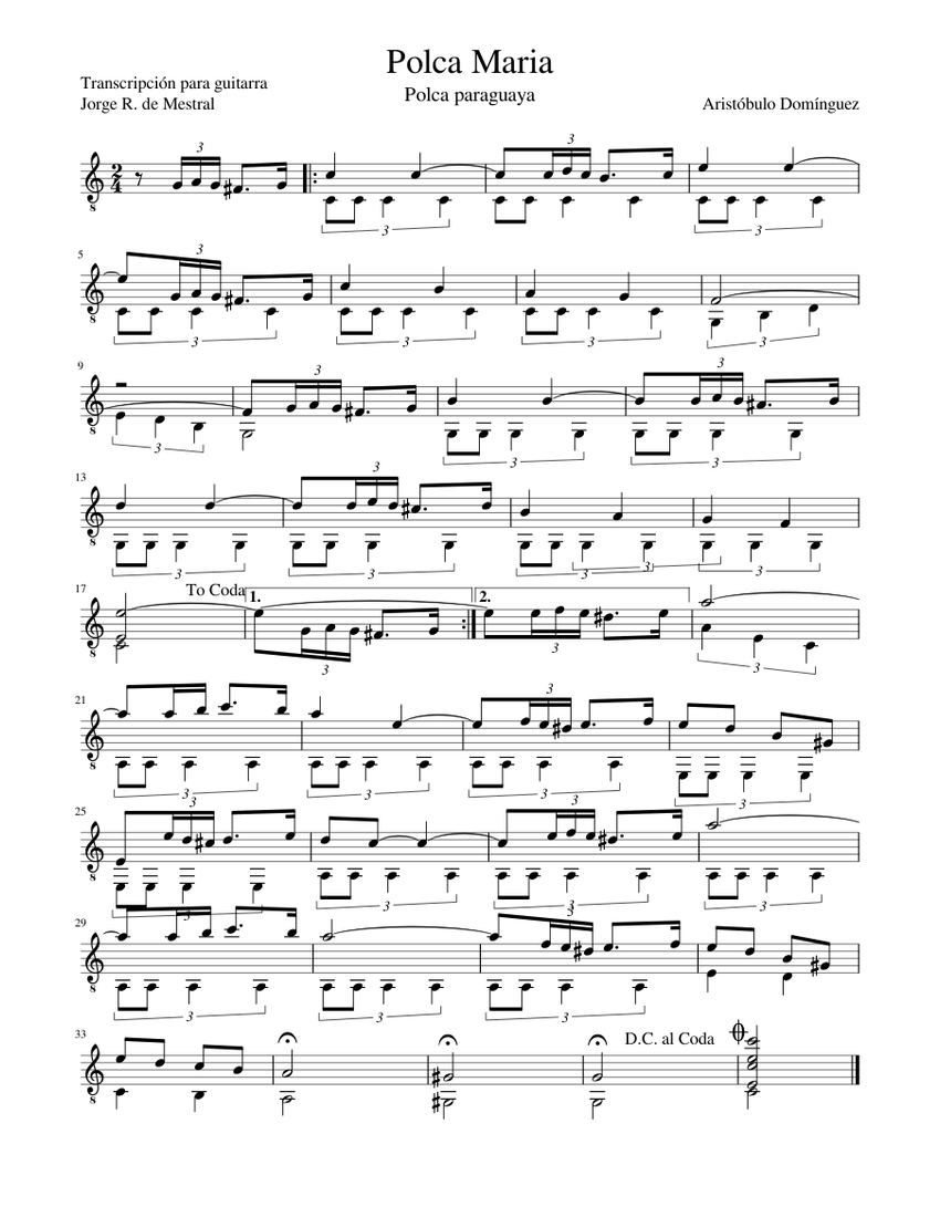 Polca Maria Sheet music for Guitar (Solo) | Musescore.com
