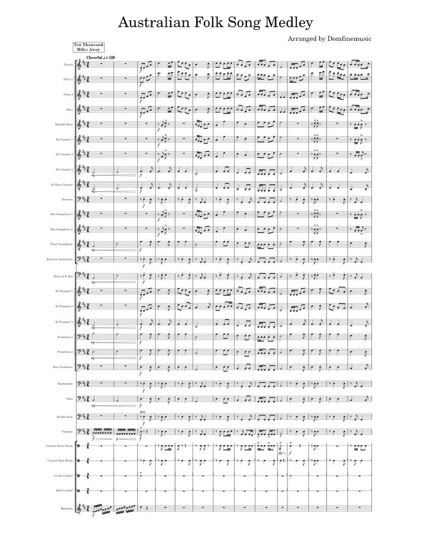 Australian Folk Song Medley Sheet Music for Trombone, Euphonium, Tuba ...