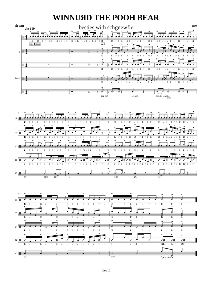 WINNUЯD THE POOH BEAR - Eric Drozda Sheet music for Snare drum, Crash ...