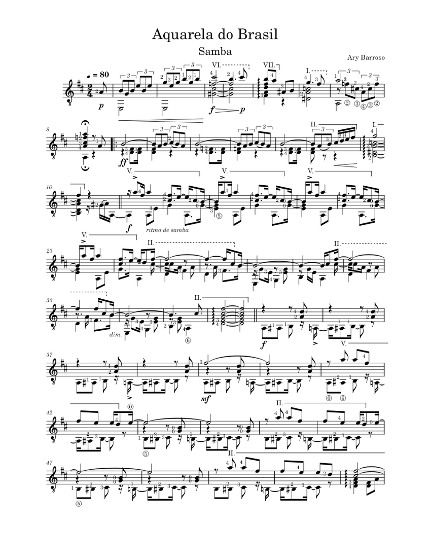 Aquarela do brasil – Ary Barroso Aquarela do Brasil Sheet Music for ...