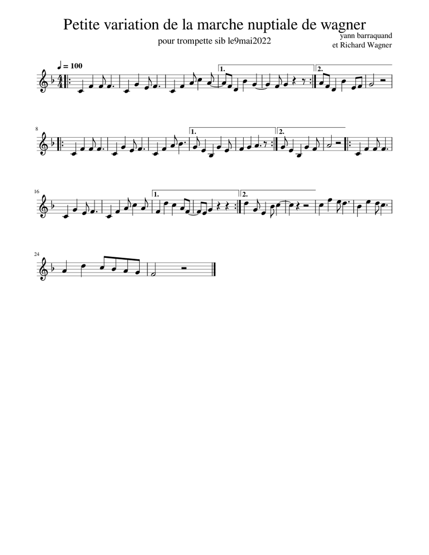 Marche nuptial – Richard Wagner Sheet Music for Trumpet in b-flat (Solo ...