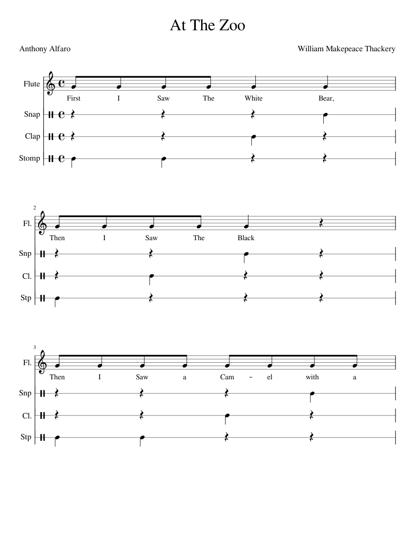 At The Zoo (Poem 2) Sheet music for Flute, Claves (Mixed Quartet ...