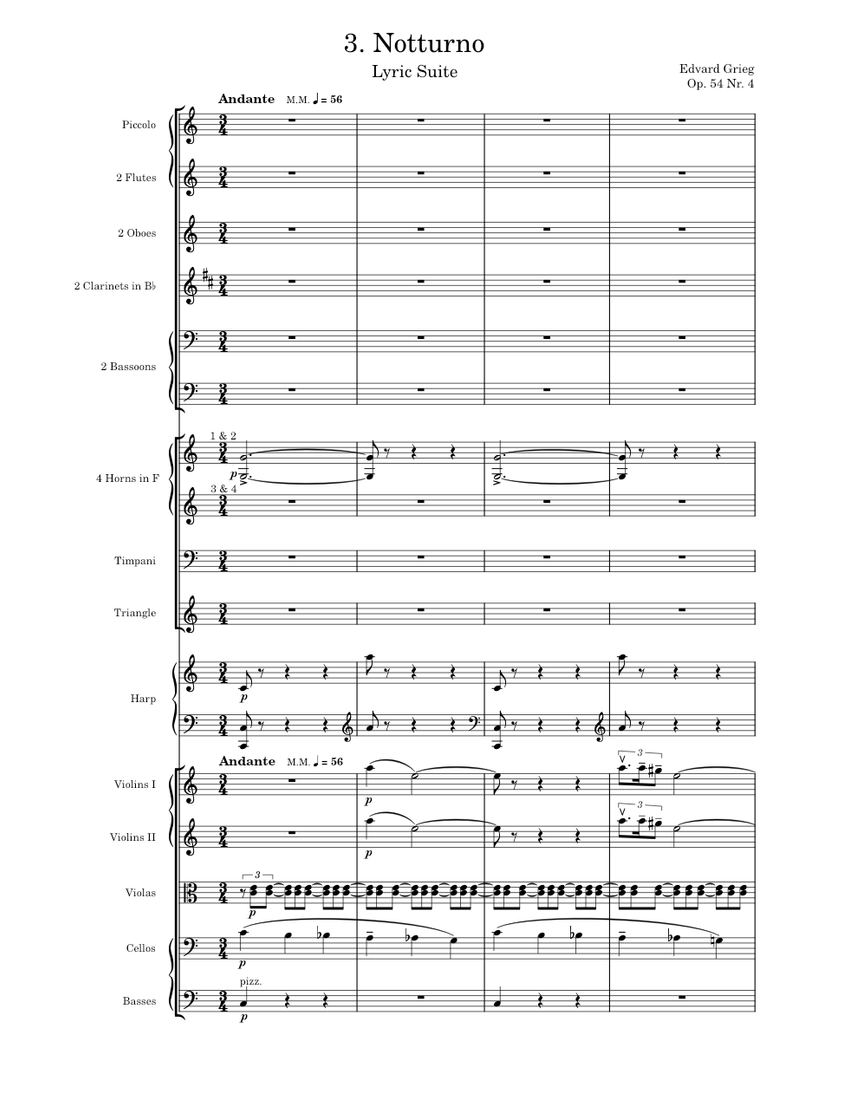 Notturno – Edvard Grieg Sheet music for Flute piccolo, Flute, Oboe ...